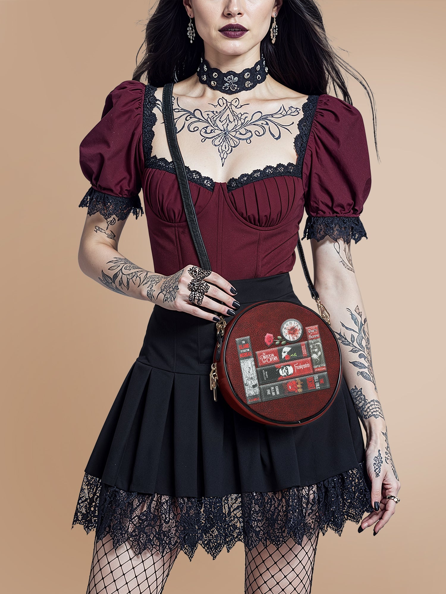 "The Crimson Codex" Circle Crossbody Bag Matching SANTA Combo – Lettoria