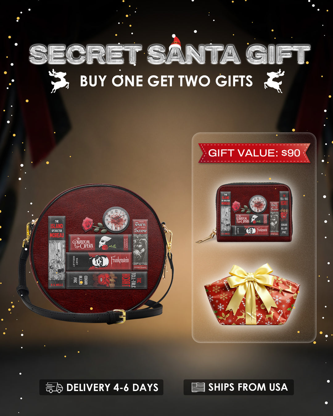 "The Crimson Codex" Circle Crossbody Bag Matching SANTA Combo – Lettoria